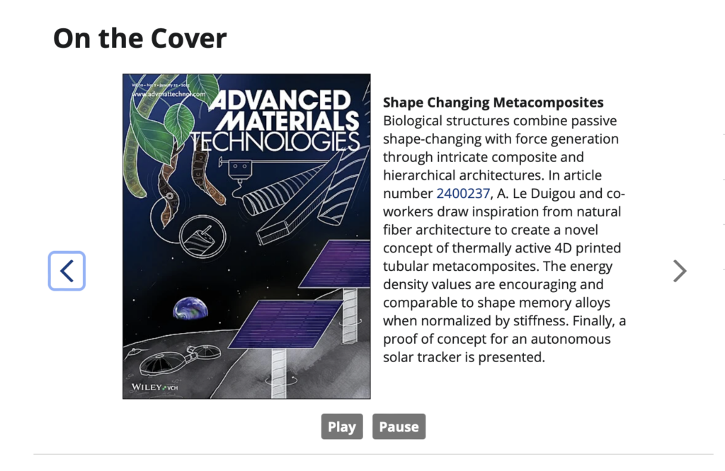 On the Cover..... in Advanced Materials Technologies - Bionics Group